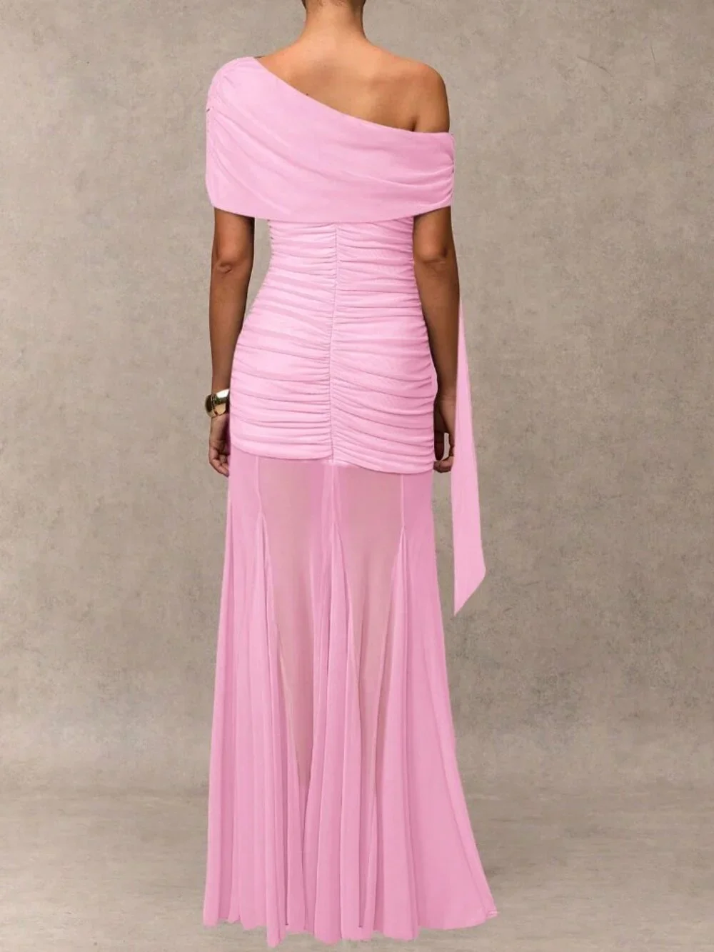 Dresses | Baby Pink Elegant Womens Ruched Mesh Patchwork Cinched Waist ...